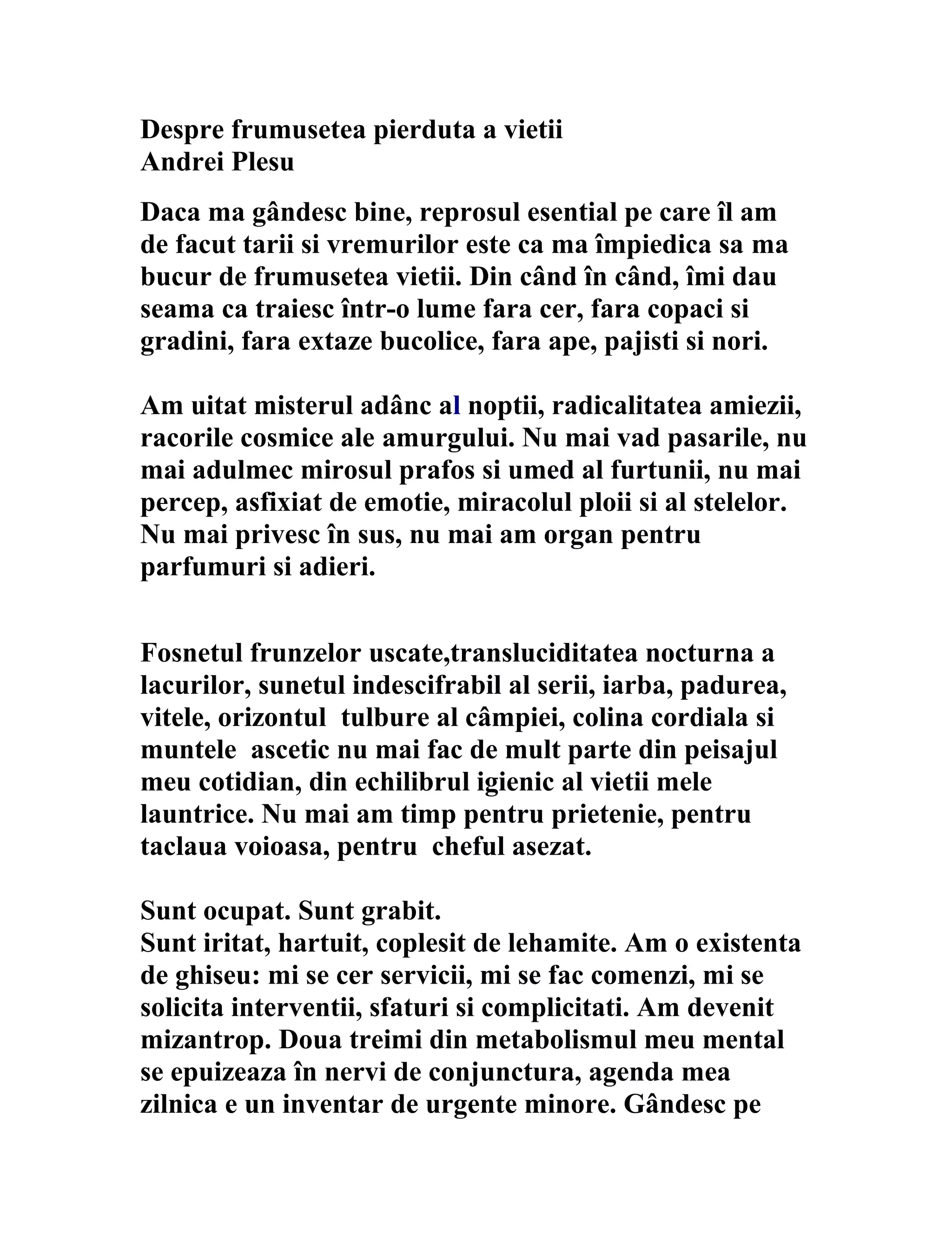 Andrei plesu despre frumusetea pierduta a vietii | DOC