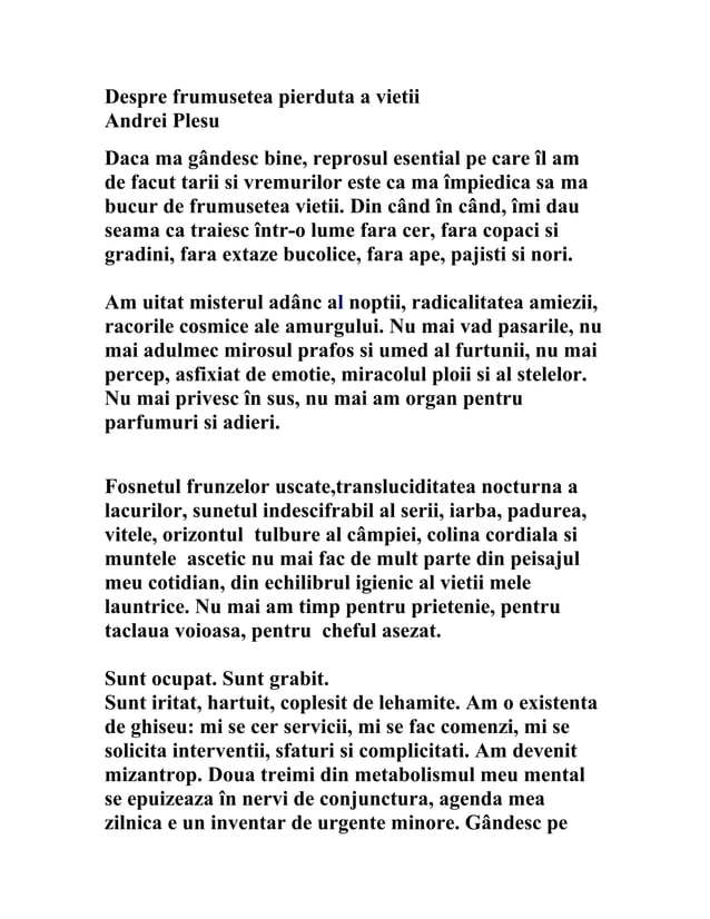 Andrei plesu despre frumusetea pierduta a vietii | PDF