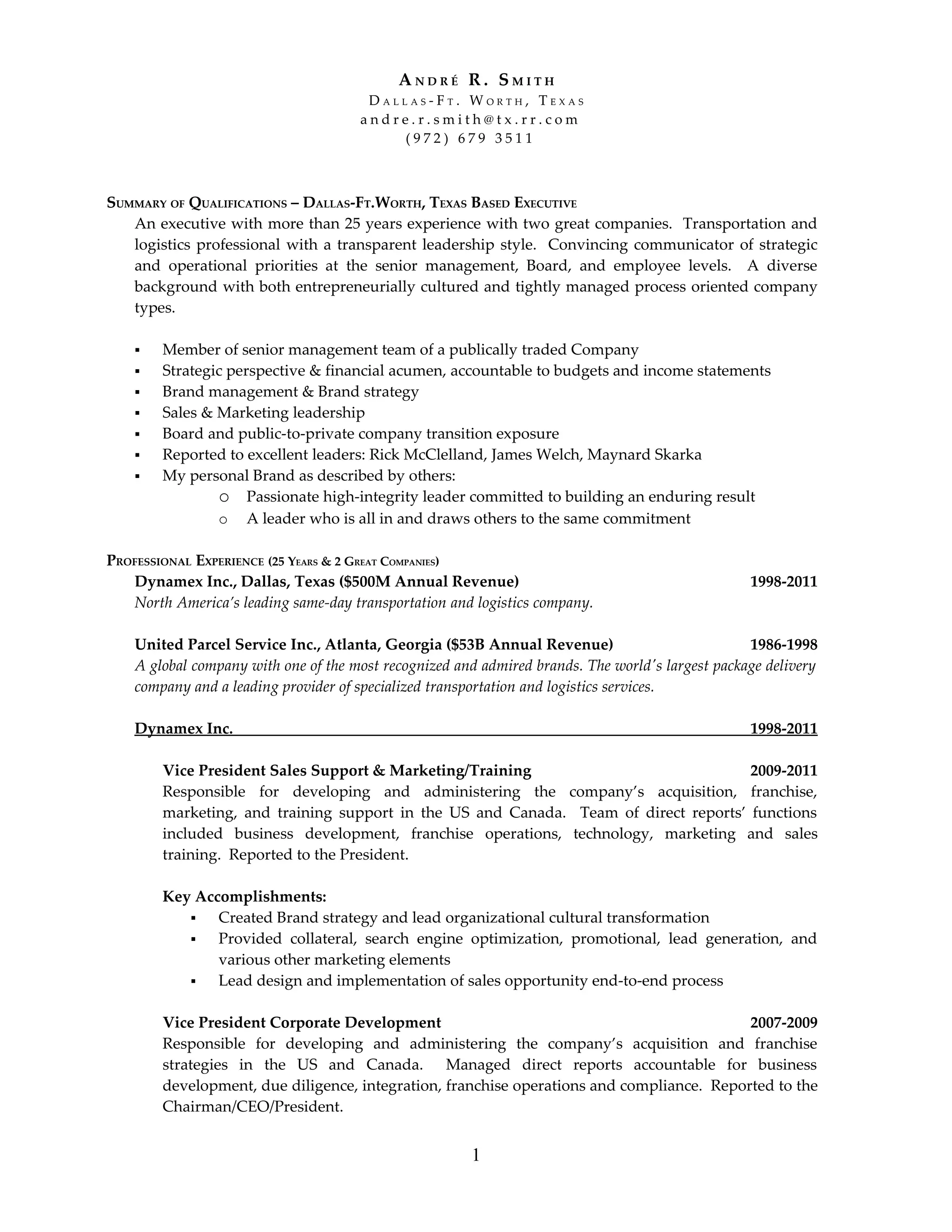 Andre R Smith Resume 2012 | DOC | Resume Writing and Advice | Job Search