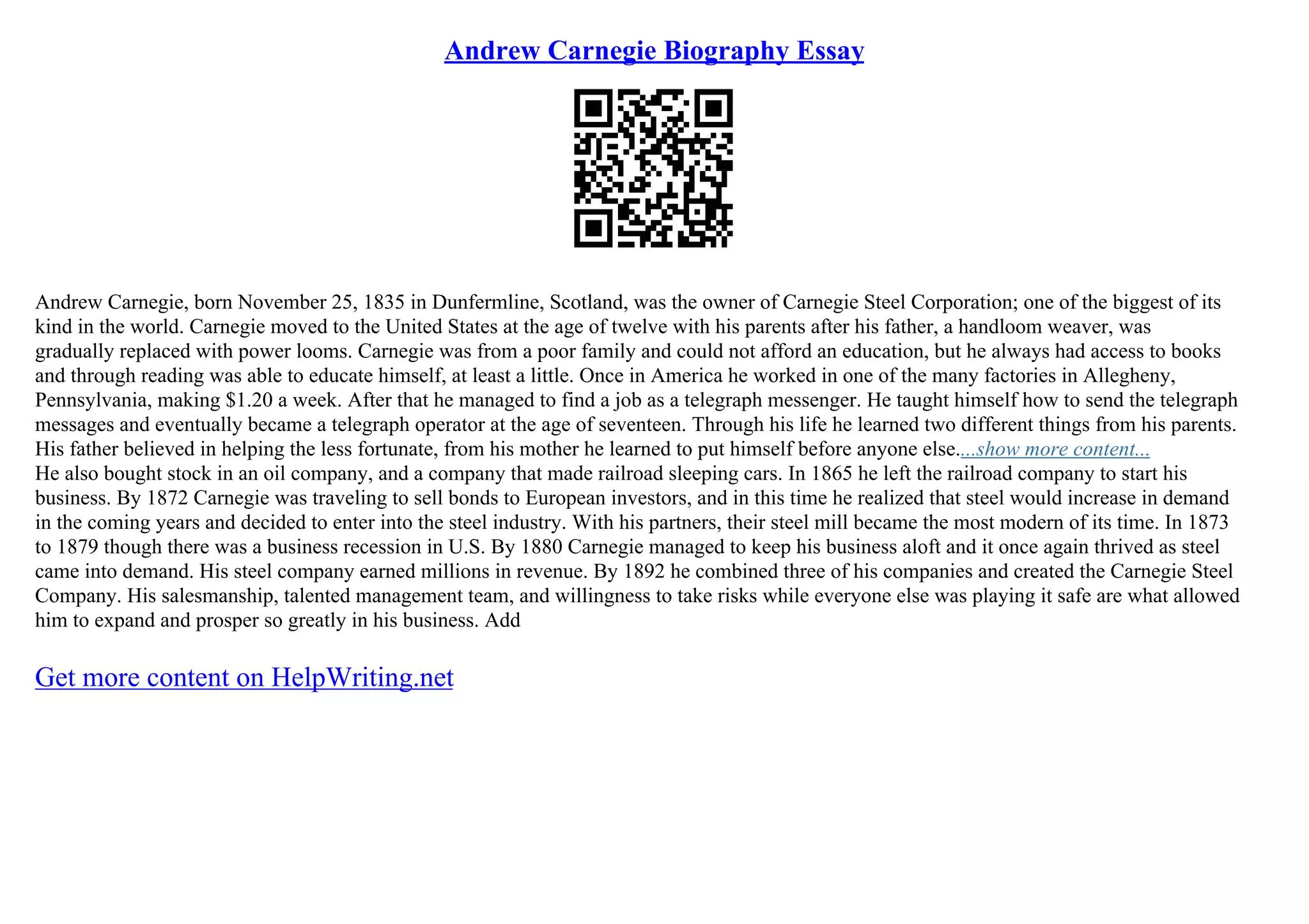 Andrew Carnegie Biography Essay | PPT