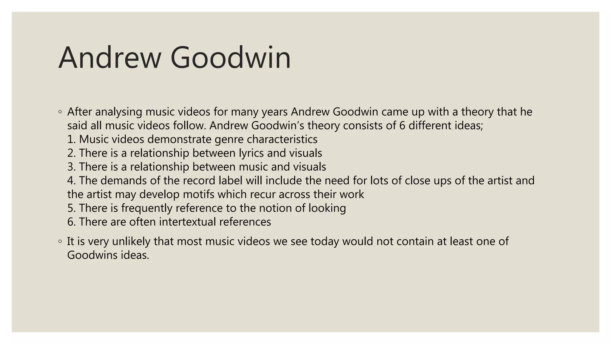 Andrew Goodwin's Music Video Theory | PPTX
