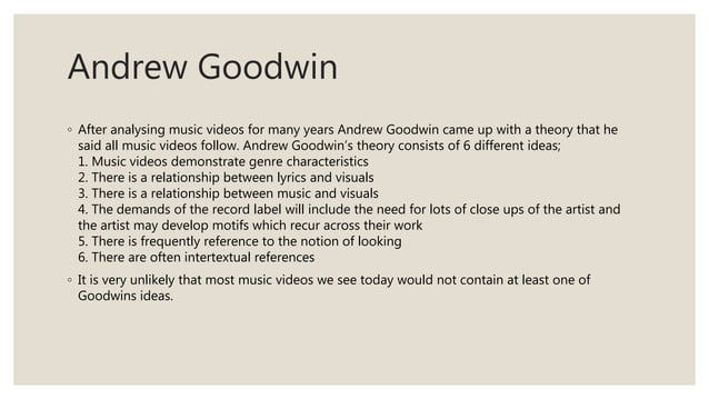 Andrew Goodwin's Music Video Theory | PPTX
