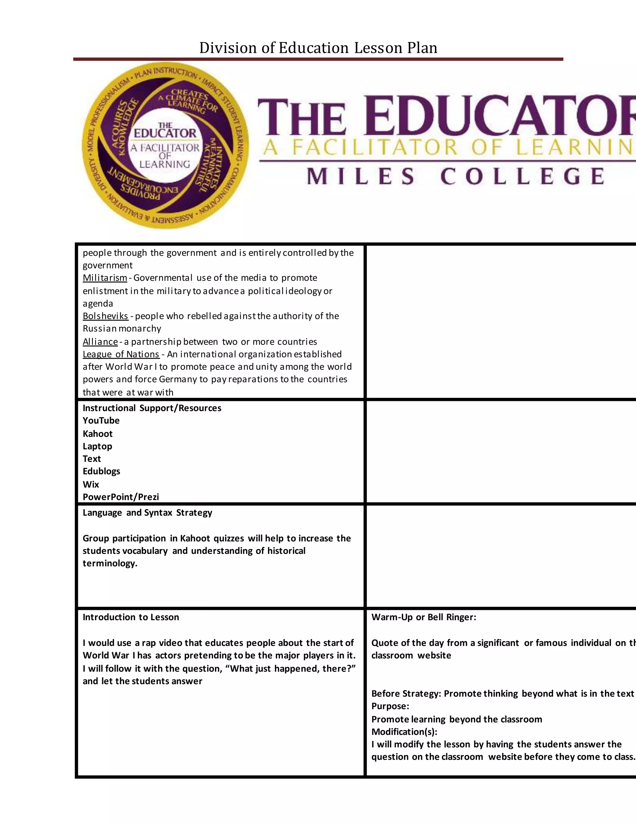 Andrew Howard TPACK lesson plan | DOCX