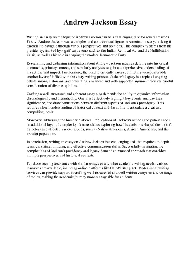 Andrew Jackson Essay. Shenandoah University | PDF
