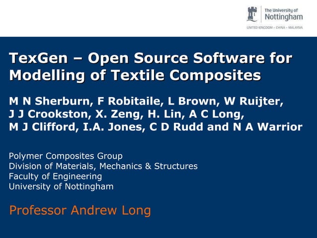 TexGen: Open Source Software for Modelling of Textile Composites | PPT