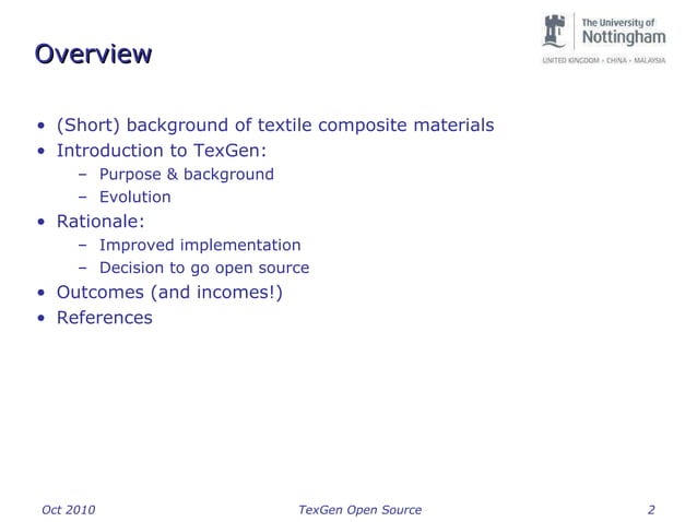 TexGen: Open Source Software for Modelling of Textile Composites | PPT
