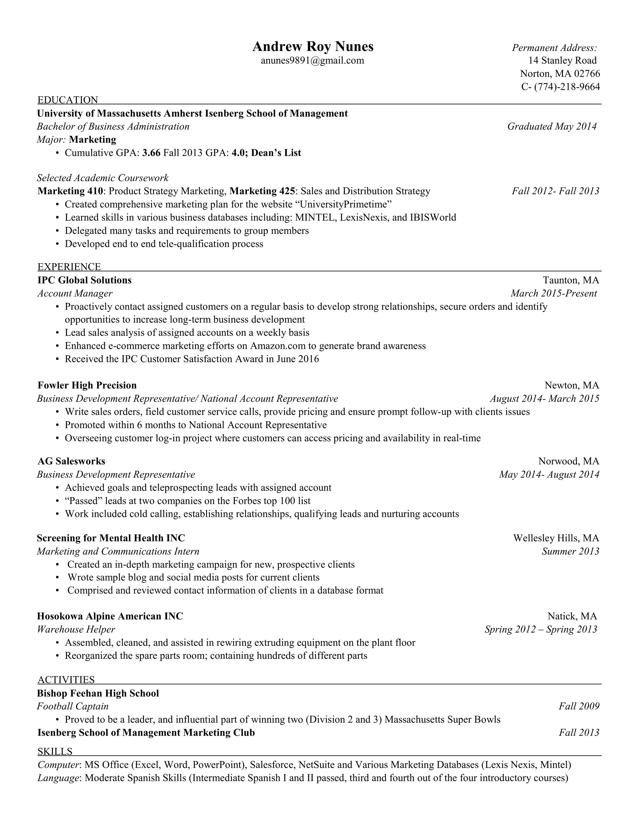 Andrew Nunes' Resume | PDF