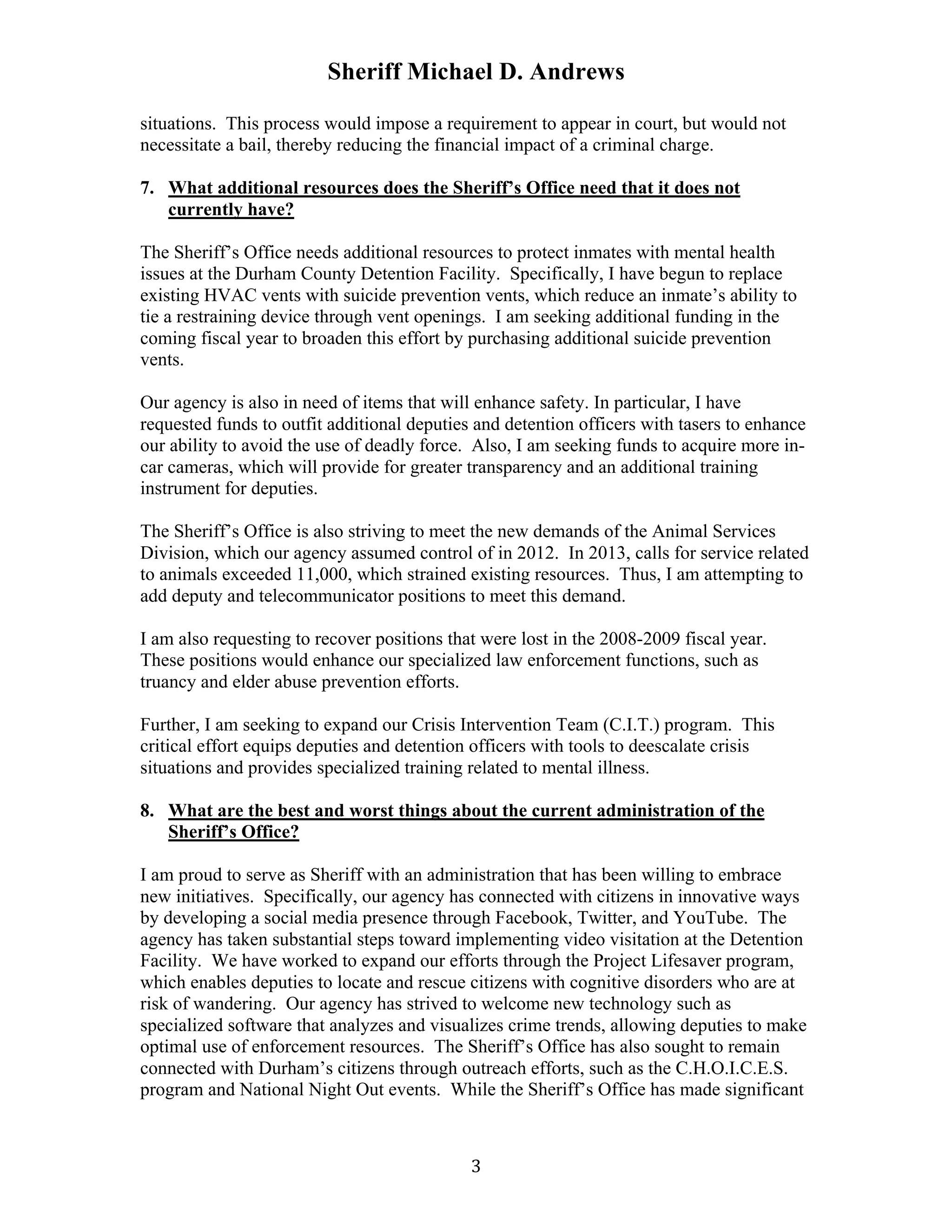 Michael Andrews 2014 PA-PAC Questionnaire | PDF