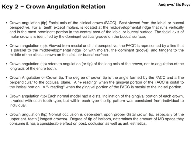 Andrews' six keys to normal occlusion | PDF | Dental Health | Diseases ...