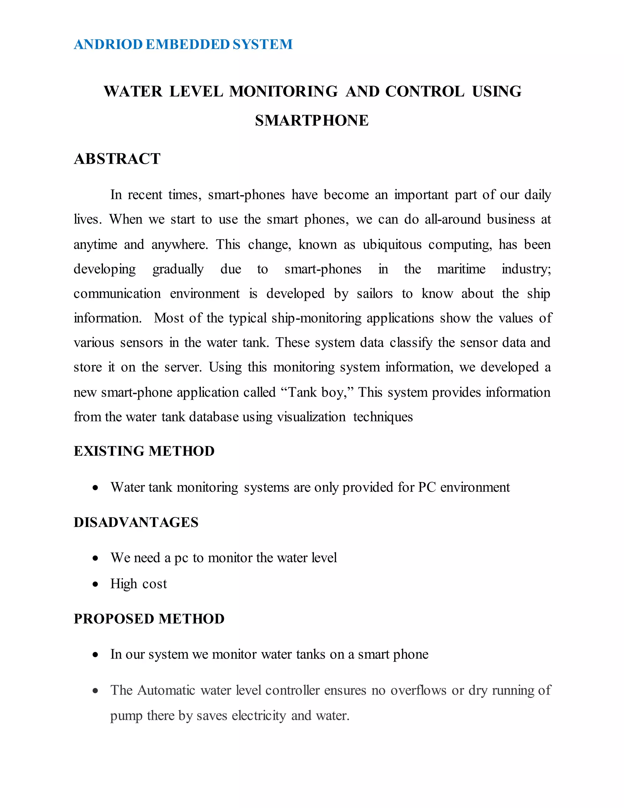 Andriod 6. water level monitoring and control | PDF