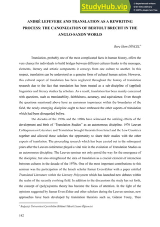 ANDR LEFEVERE AND TRANSLATION AS A REWRITING PROCESS THE CANONIZATION ...