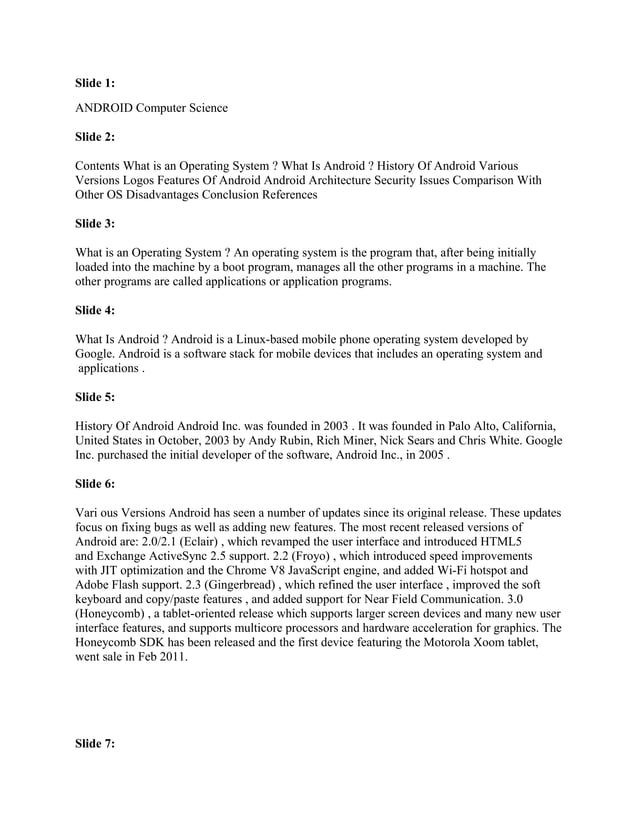 Android | DOC | Operating Systems | Computer Software and Applications