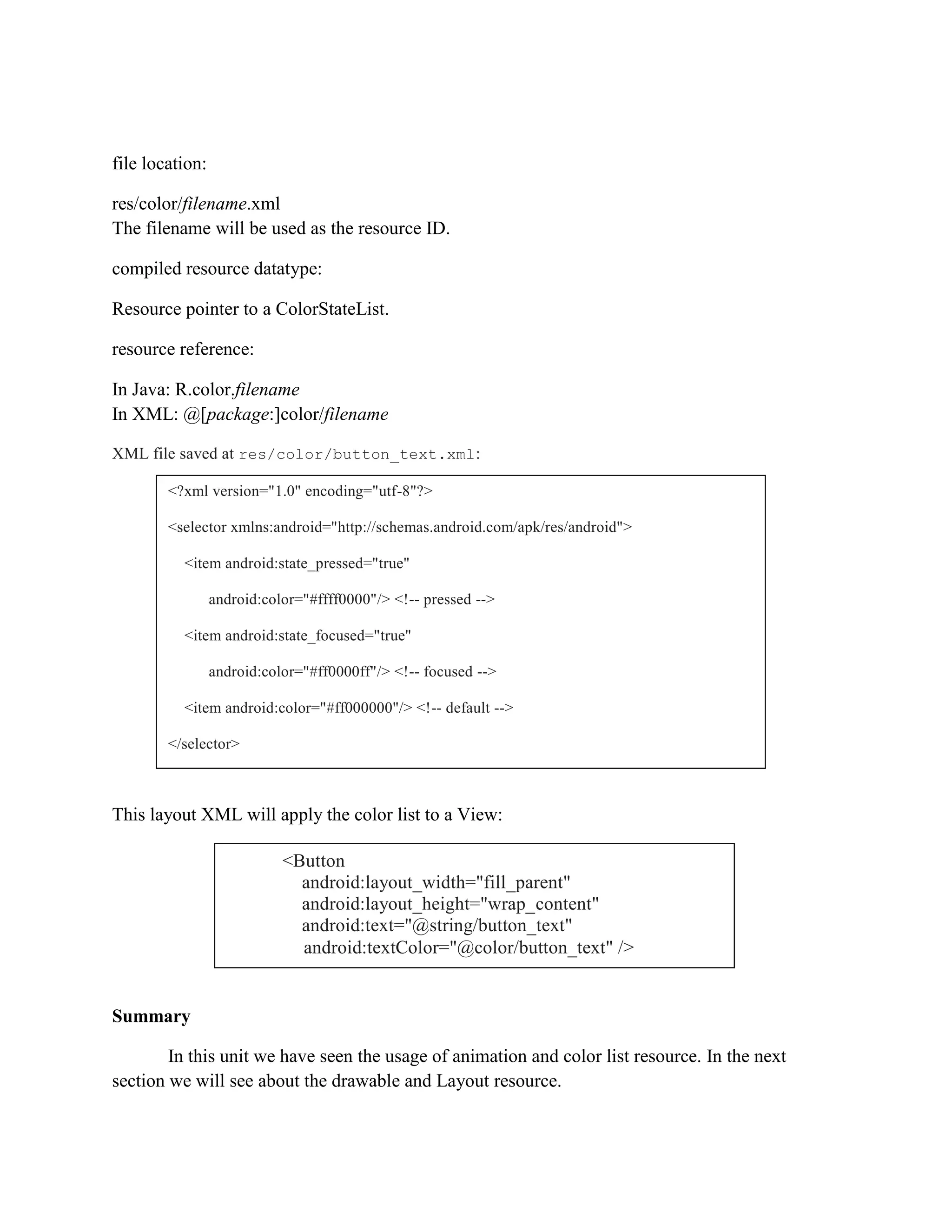 Android animation and color state list resources-chapter 10 | DOCX | Computer Animation ...