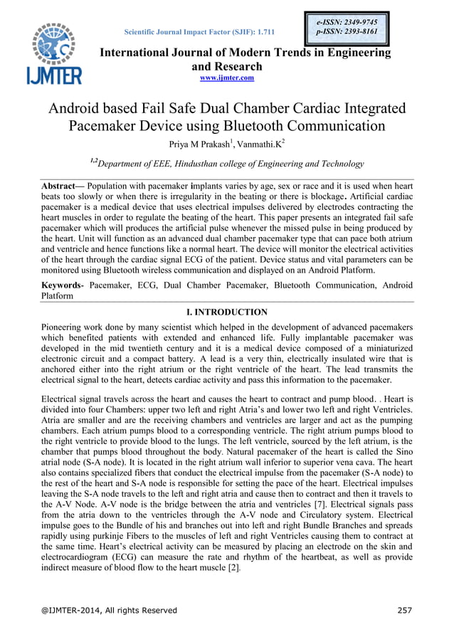 Android based Fail Safe Dual Chamber Cardiac Integrated Pacemaker Device using Bluetooth ...