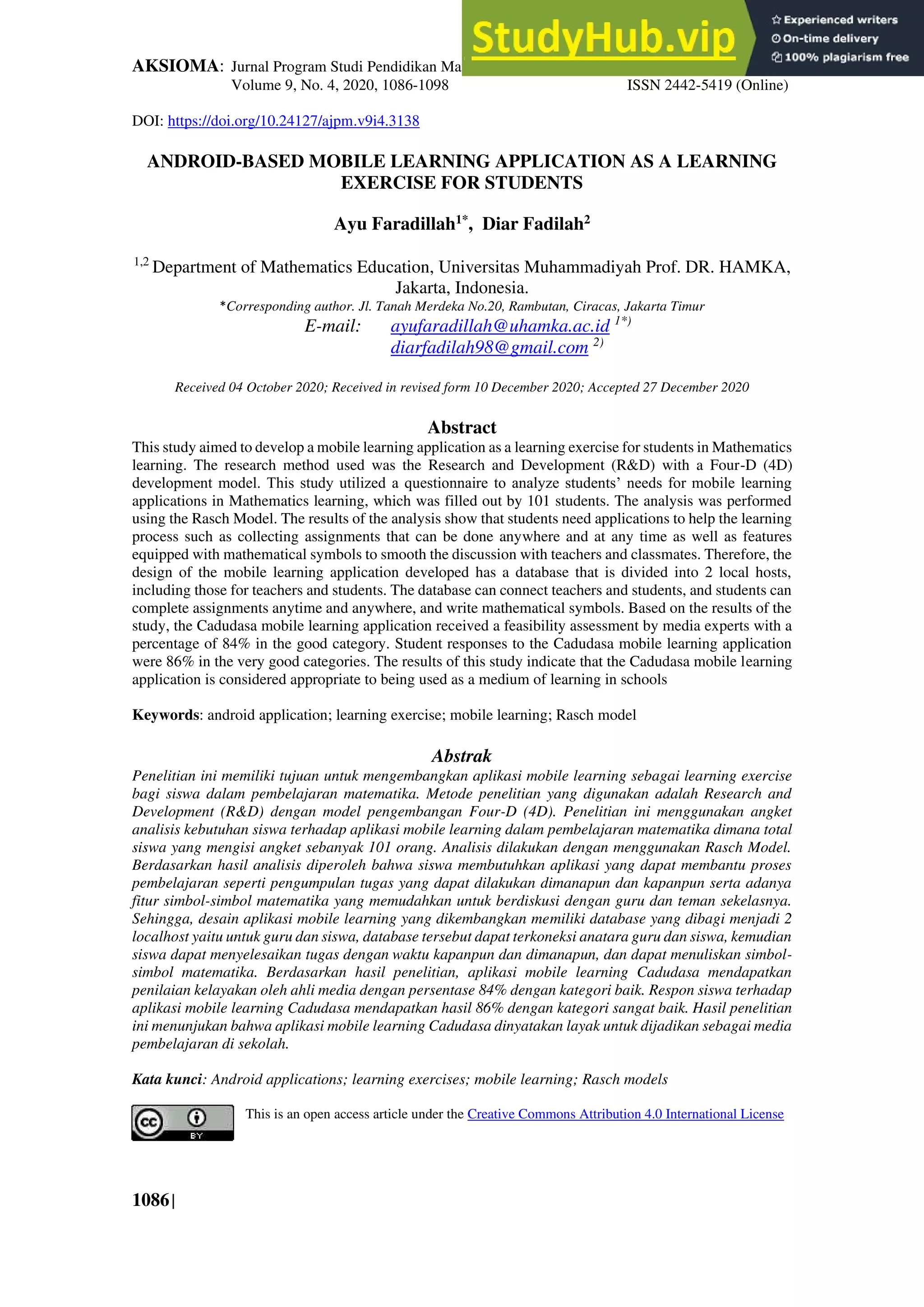 Android-Based Mobile Learning Application As A Learning Exercise For ...