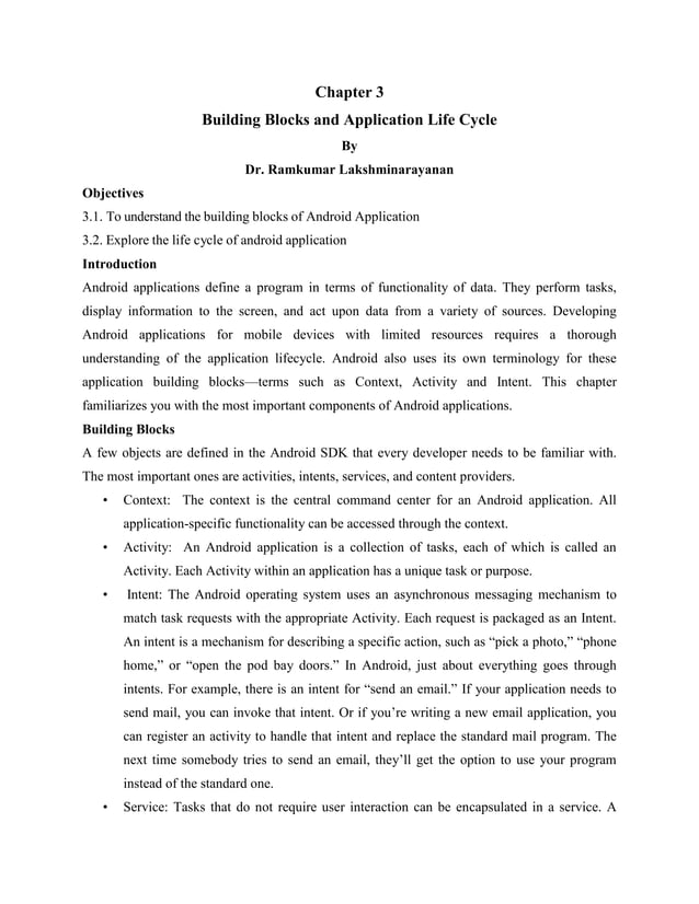 Android building blocks and application life cycle-chapter3 | PDF