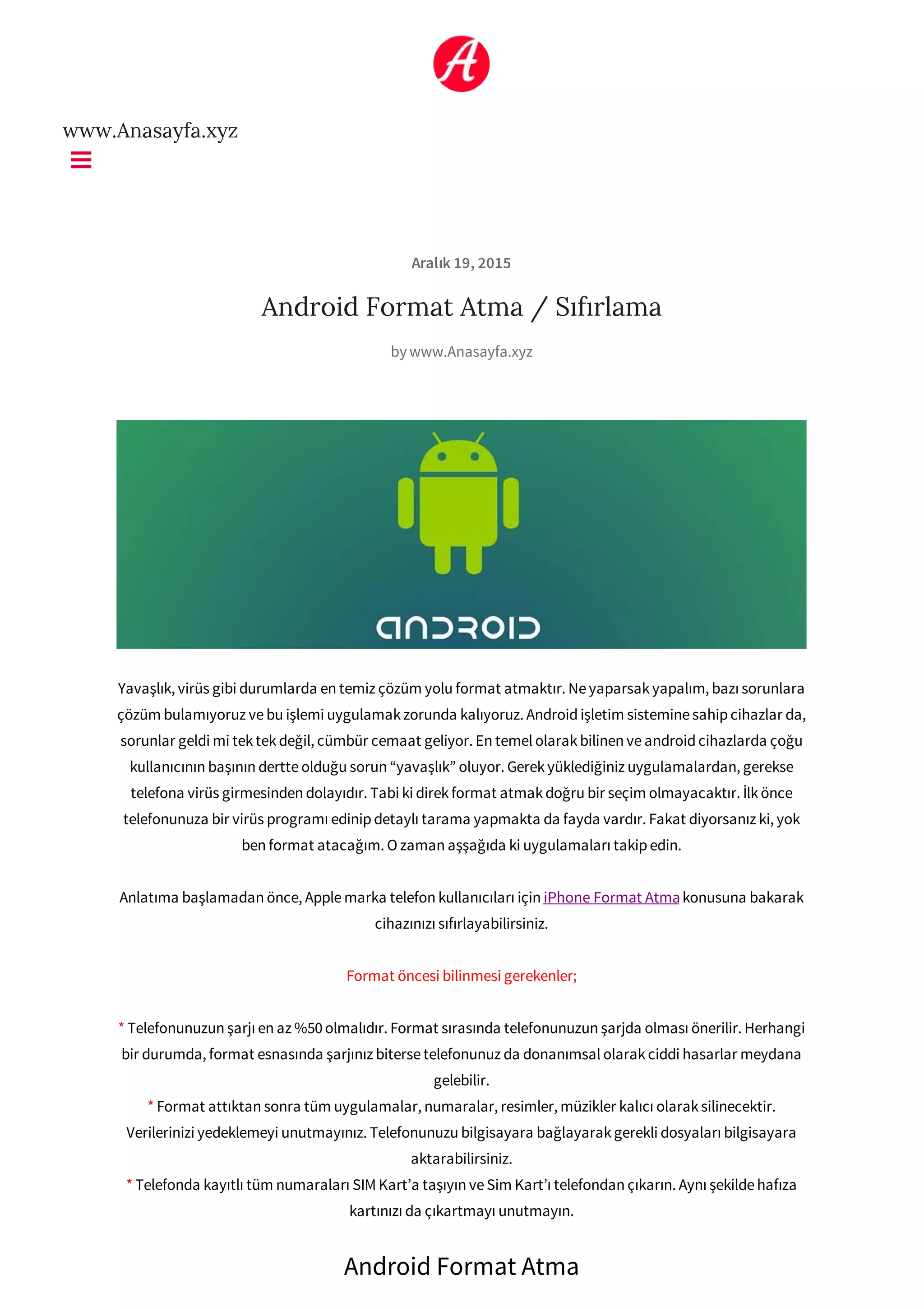 Android format-atma-sifirlama | PDF