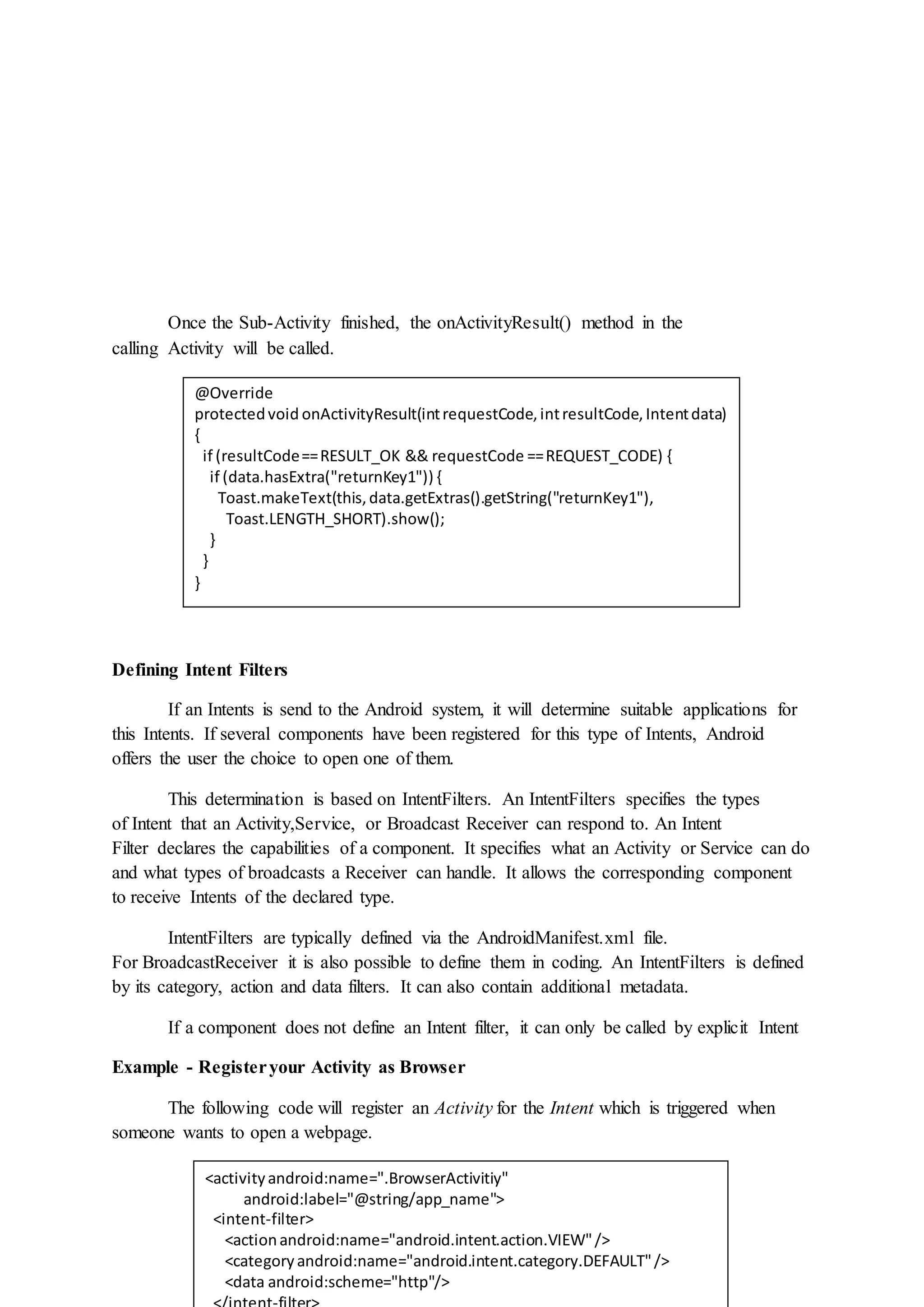 Android intents in android application-chapter7 | PDF