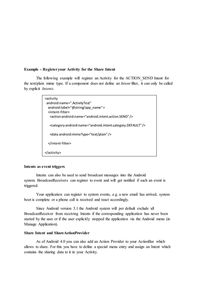 Android intents in android application-chapter7 | PDF