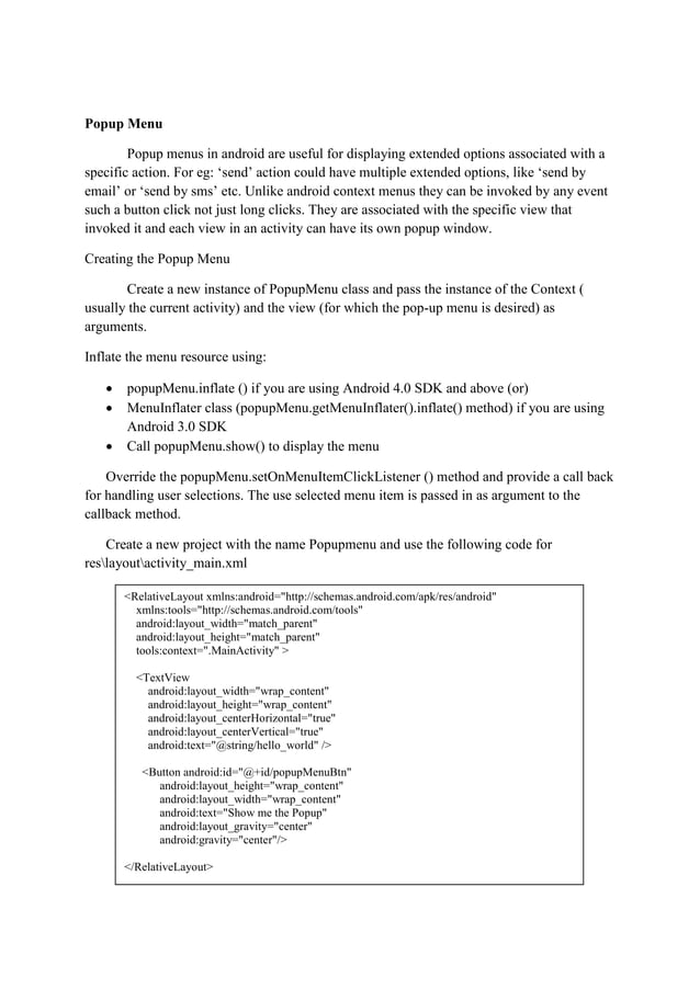 Android menus in android-chapter15 | DOCX | Operating Systems | Computer Software and Applications