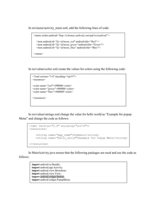 Android menus in android-chapter15 | DOCX | Operating Systems | Computer Software and Applications