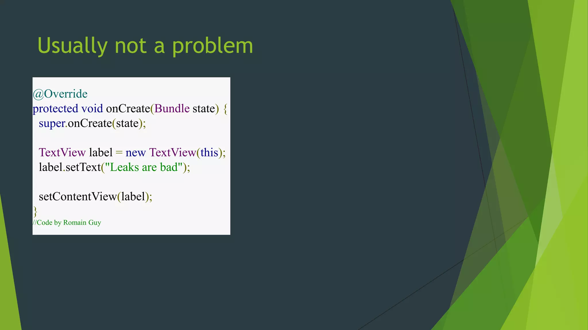 Android - Preventing common memory leaks | PPTX | Programming Languages | Computing
