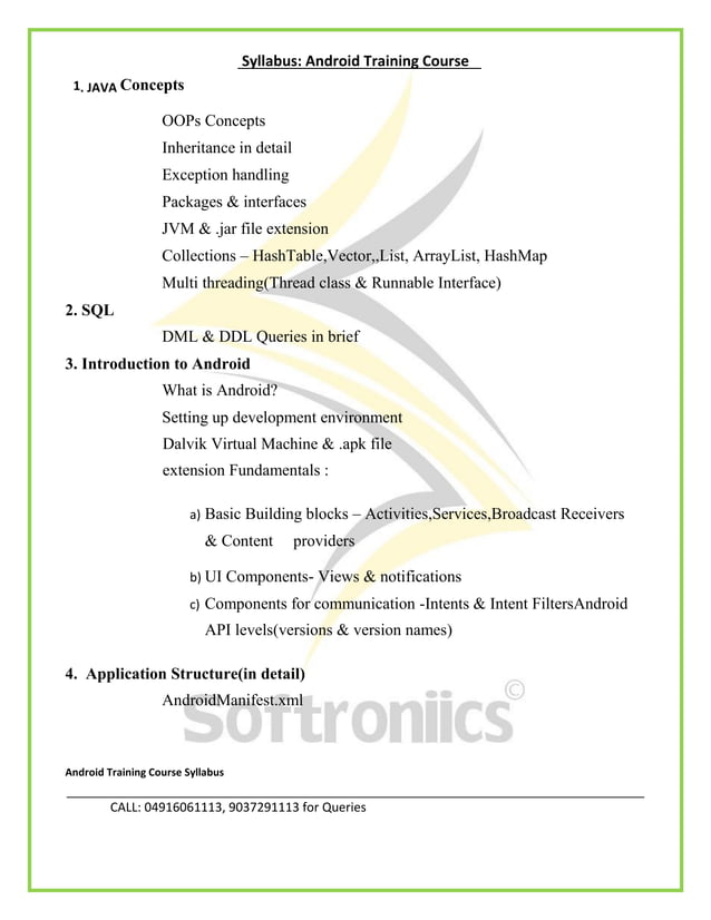 Android course syllabus 2017 | PDF