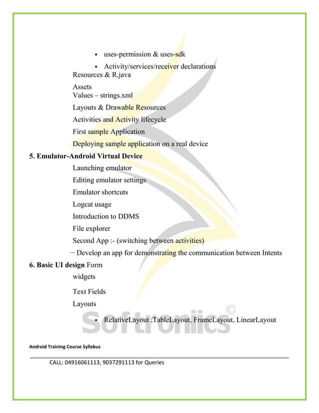 Android course syllabus 2017 | PDF