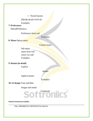 Android course syllabus 2017 | PDF