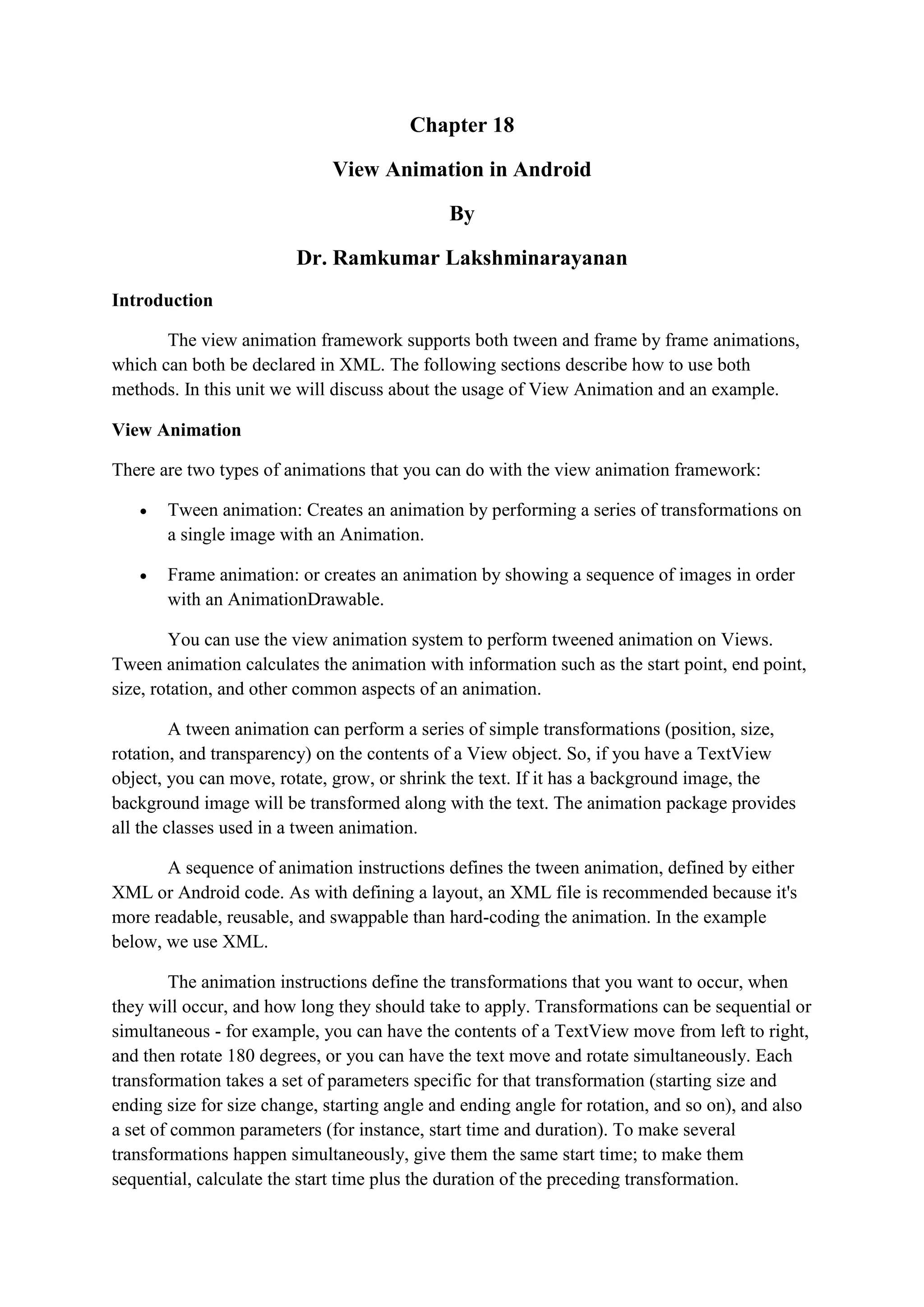 Android view animation in android-chapter18 | PDF