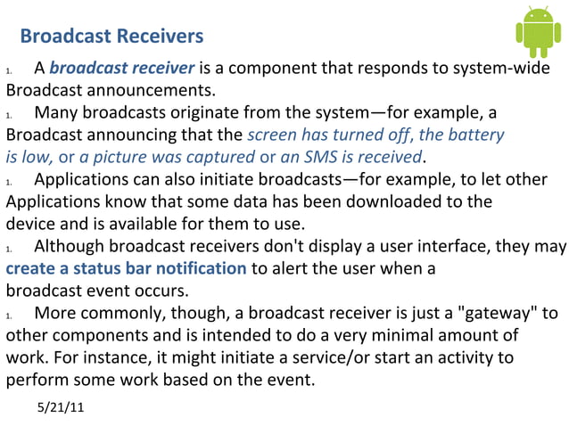 Day 6: Android BroadcastReceiver Component | PPT