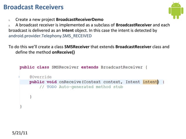 Day 6: Android BroadcastReceiver Component | PPT