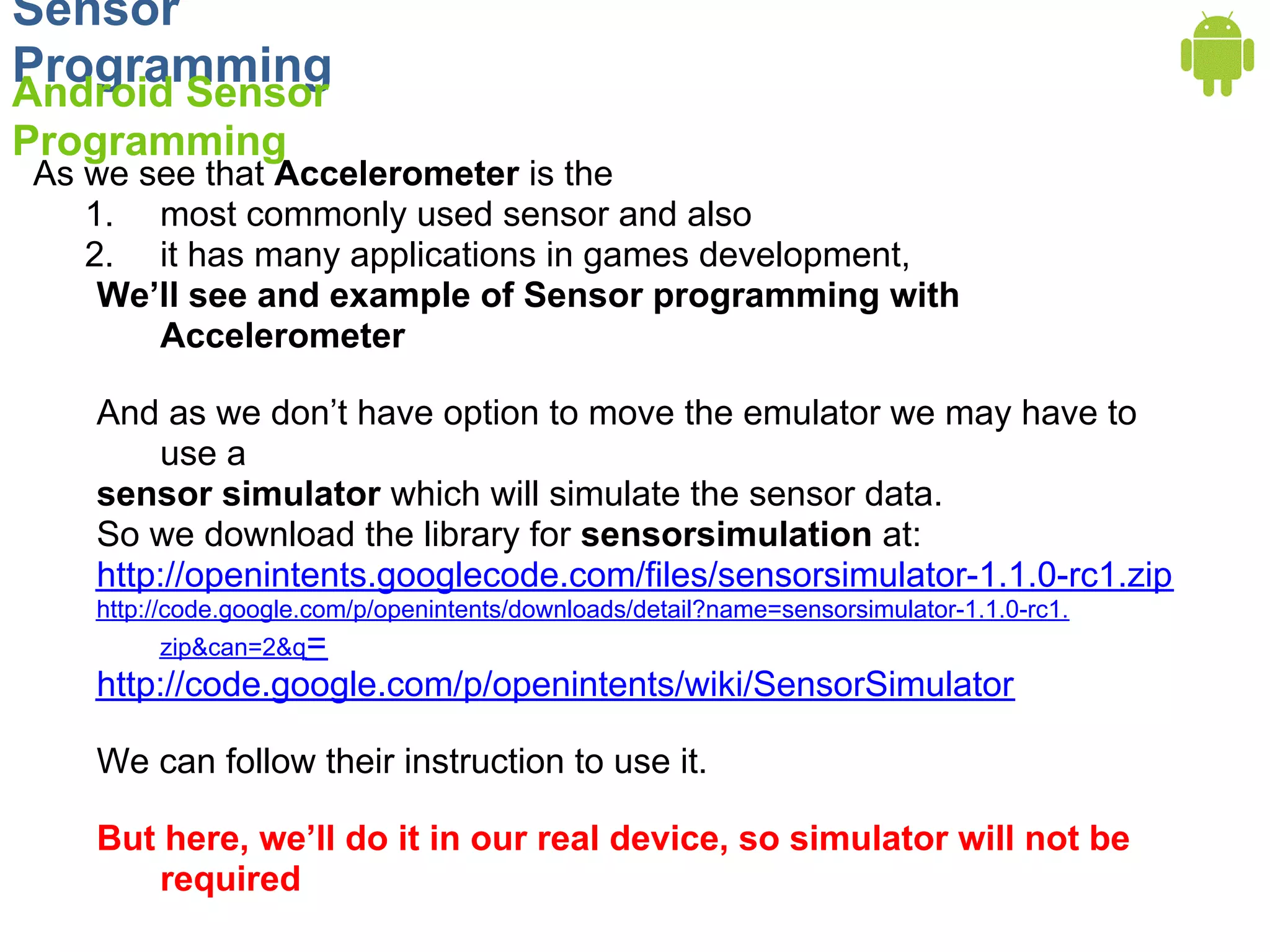 Sensors in Android (old) | PDF