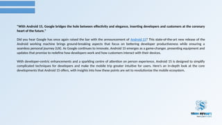 Android 15 Release Empowering Developer Productivity and Elevating User ...
