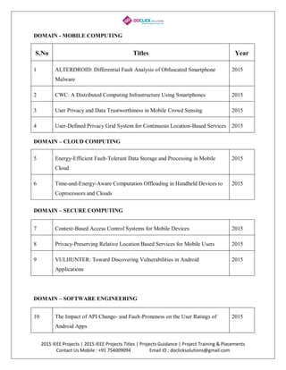 Android 2015 IEEE Papers IEEE Project Titles | PDF | Computer Software and Applications | Computing
