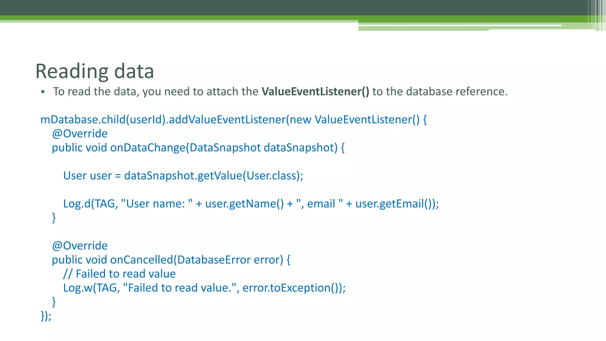 Android and firebase database | PPTX