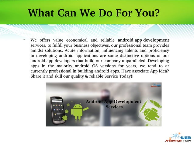 Custom Android App Development Web Animation India Ppt
