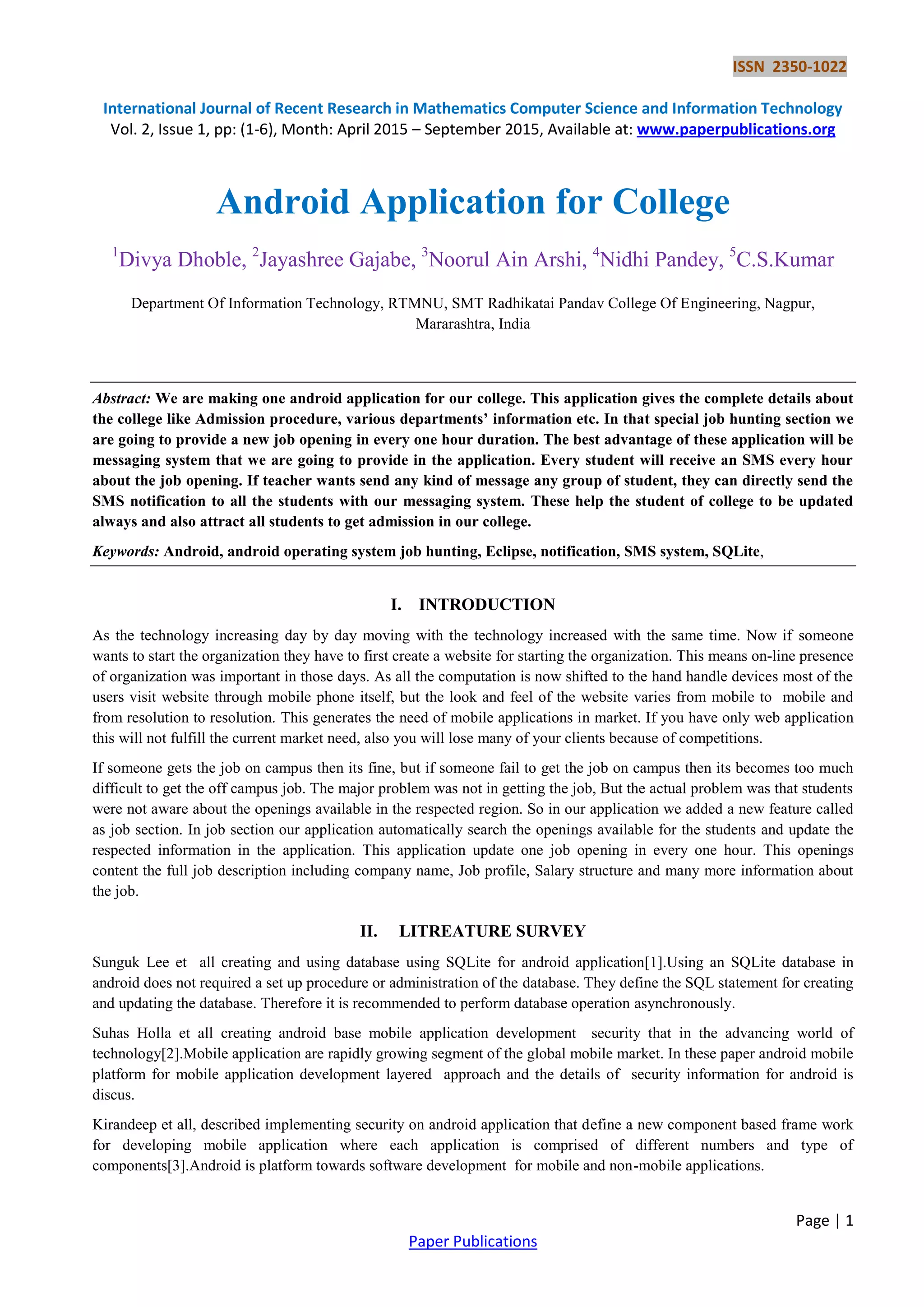 Android Application For College Pdf Operating Systems Computer Software And Applications
