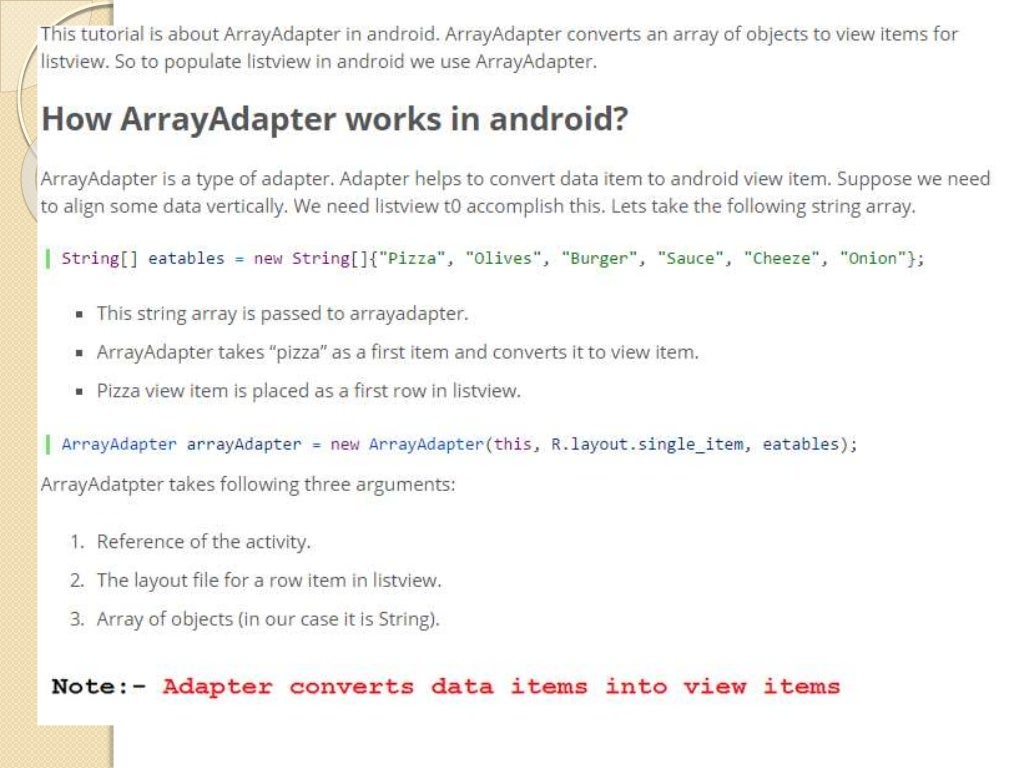 Android array adapter example Android array adapter example