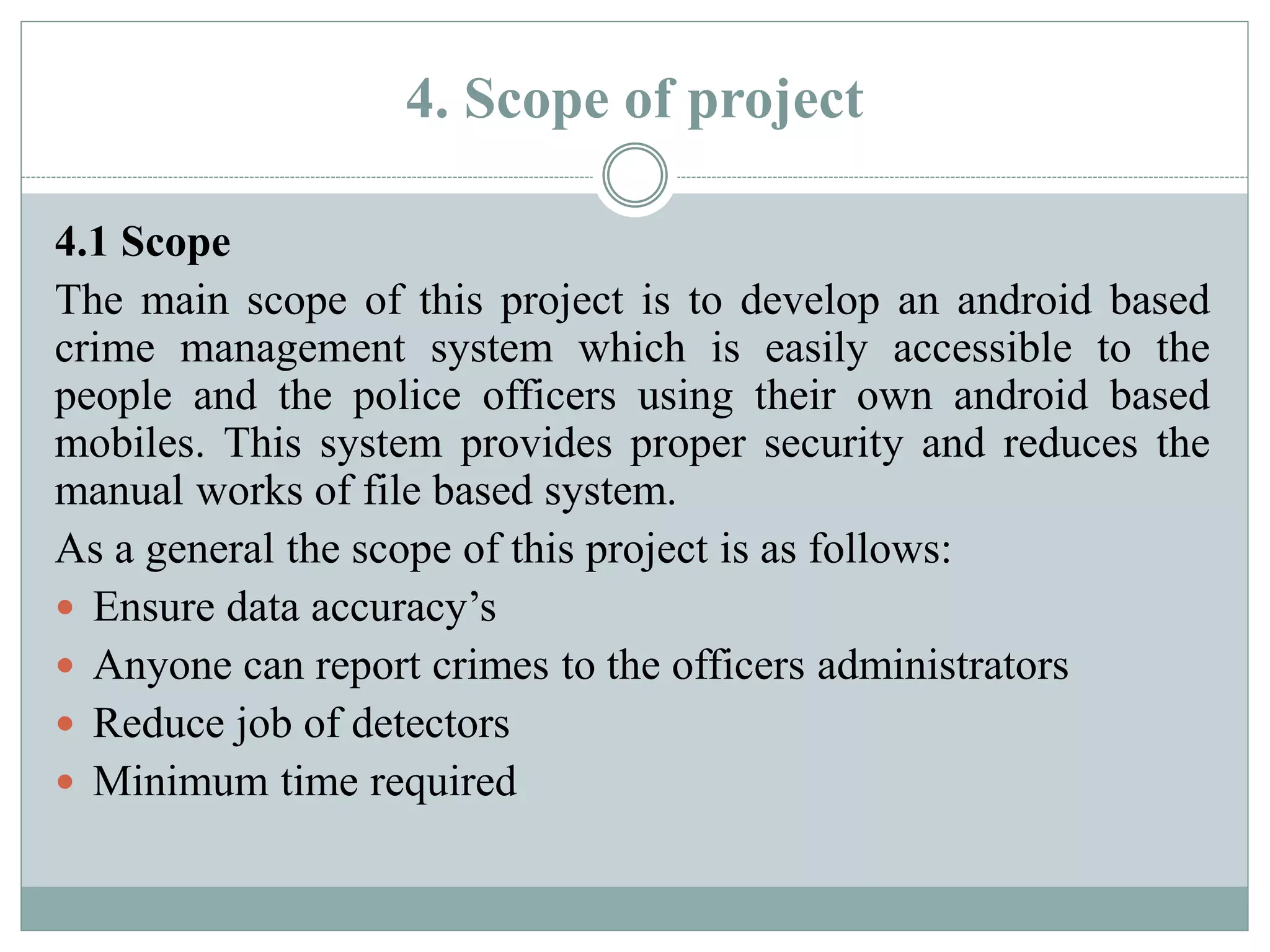 Android based crime manage system proposal | PPTX | Operating Systems | Computer Software and ...