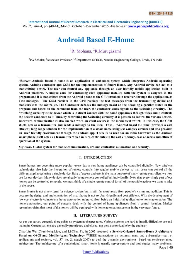 Android Based E-Home | PDF | Smart Home | Home & Garden
