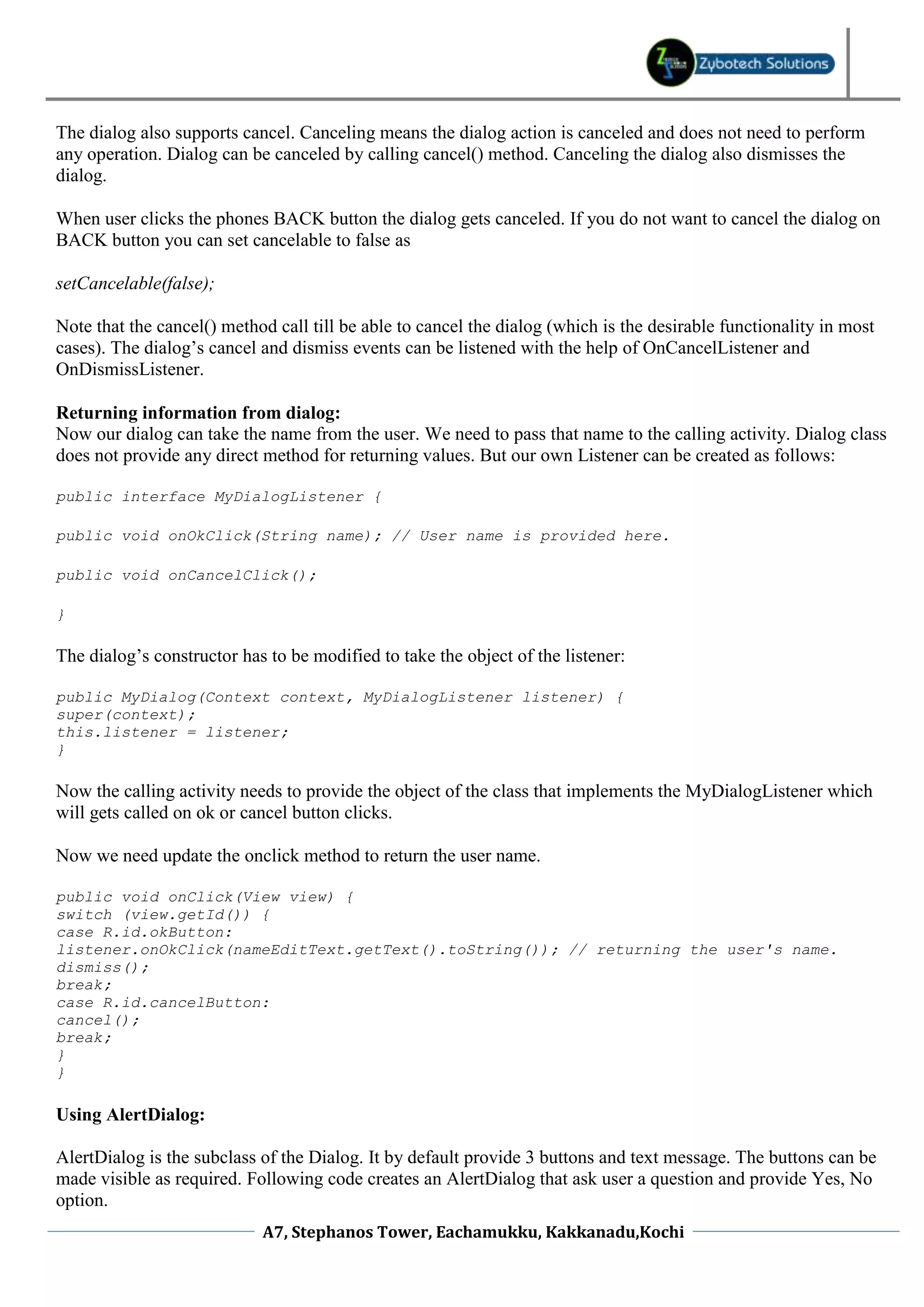 Android Basics Dialogs And Floating Activities Docx