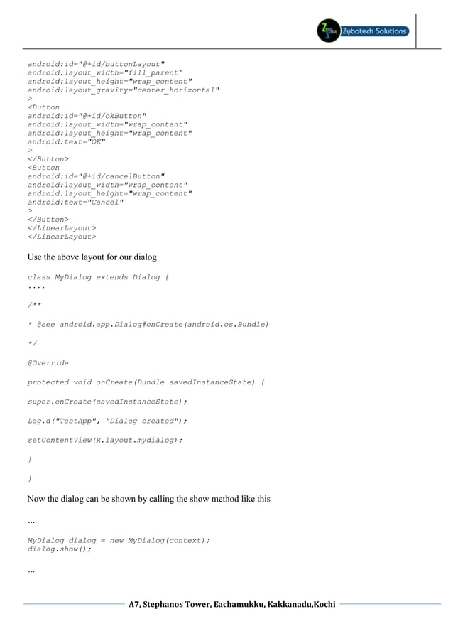 Android basics – dialogs and floating activities | DOCX