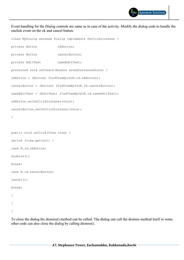 Android basics – dialogs and floating activities | DOCX