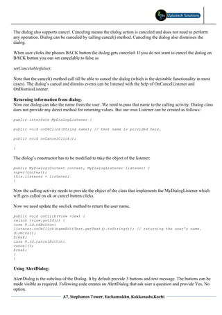 Android basics – dialogs and floating activities | DOCX