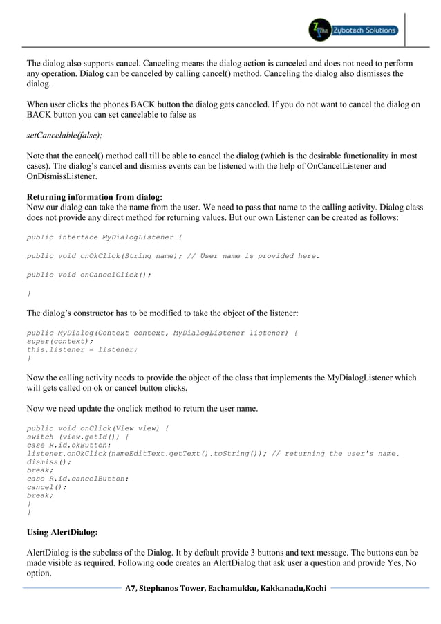 Android basics – dialogs and floating activities | PDF