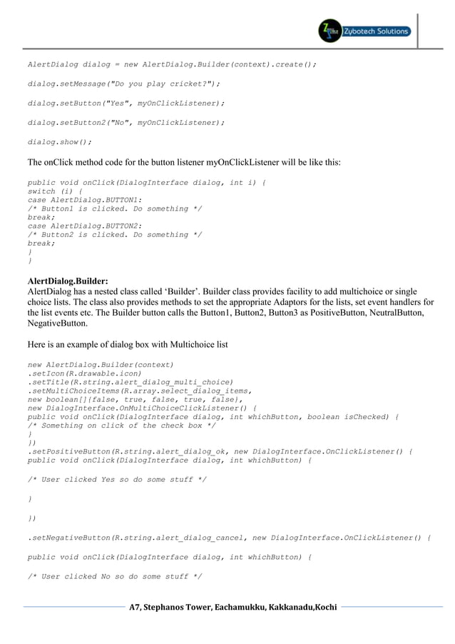 Android basics – dialogs and floating activities | DOCX