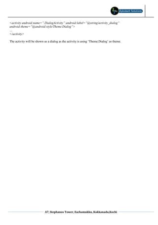 Android basics – dialogs and floating activities | DOCX