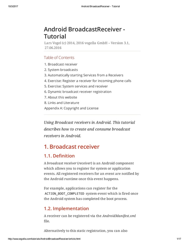 Android broadcast receiver tutorial | PDF