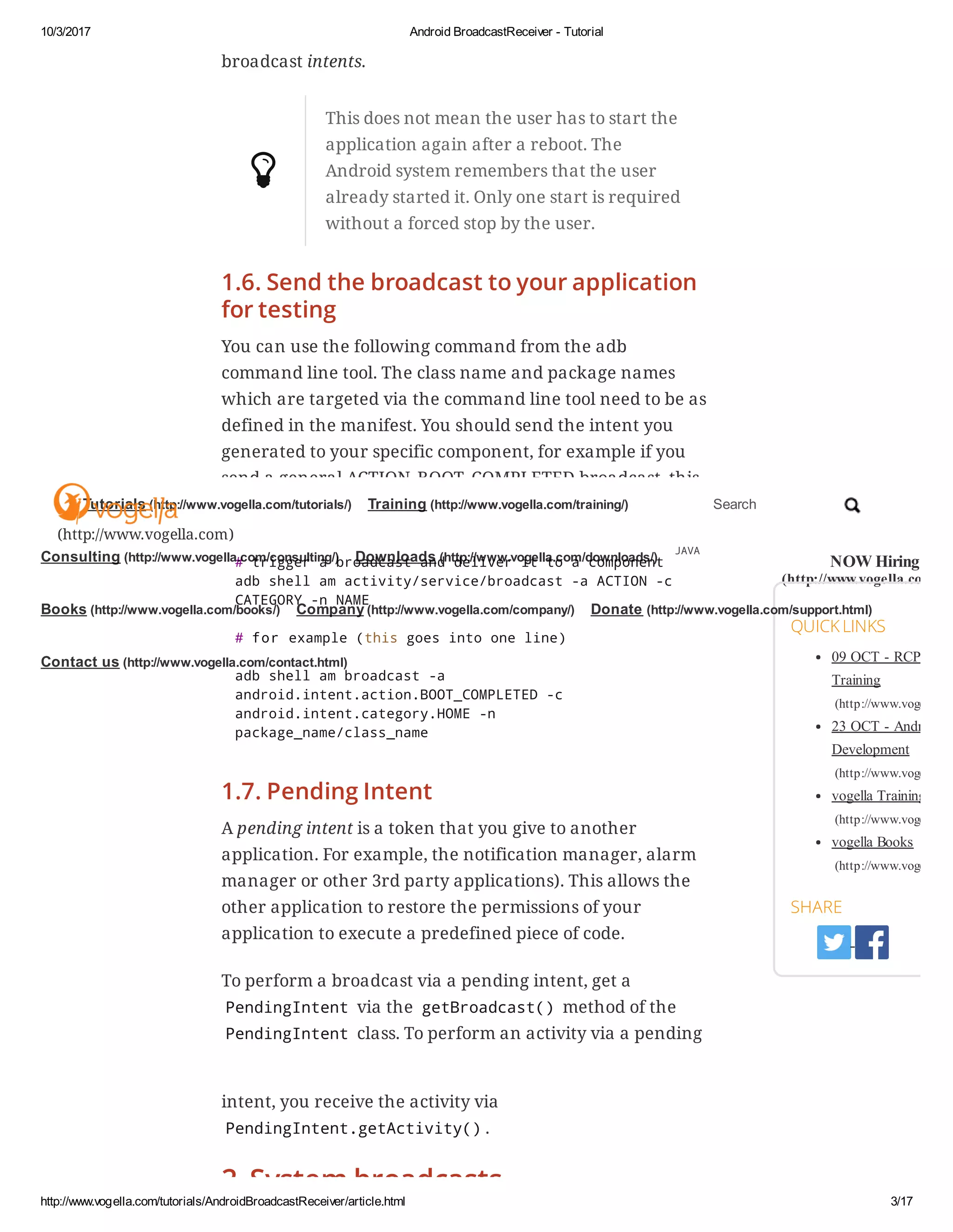 Android broadcast receiver tutorial | PDF